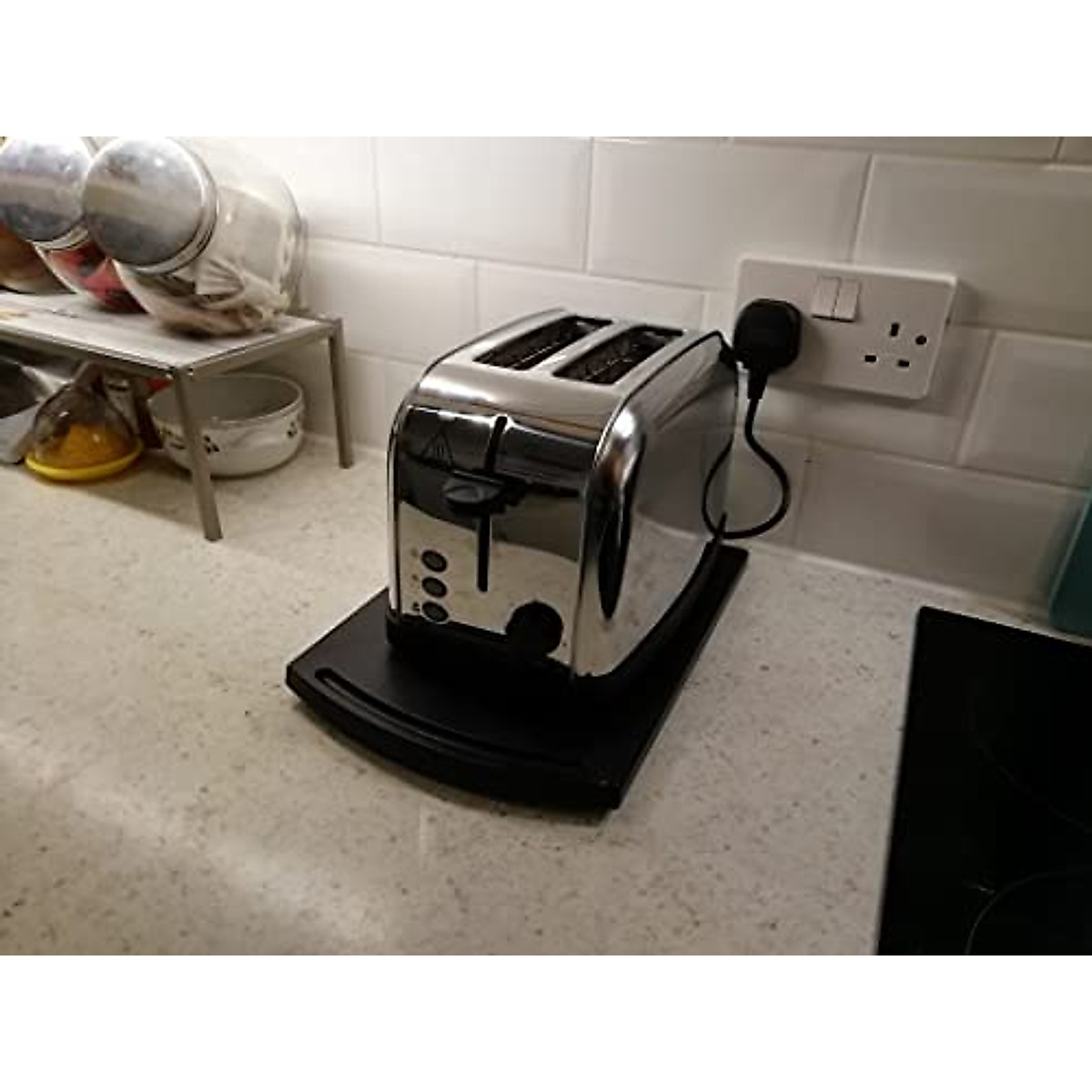 Poztiv Sliding Kitchen Counter Caddy (3 Pack). Made of Durable ABS. Countertop Storage Sliding Tray - For Blender, Toaster, Kitchen Appliances. Dishwasher Proof. Includes large 'microfibre' Cloth