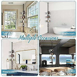 DIOVPLX Rustproof Shower Caddy Tension Pole, Stainless Steel Bathroom Bathtub Corner Shower Rack Shelves Storage Shampoo Holders for Inside Shower, 39"-125" Adjustable Shower Caddy Pole Black