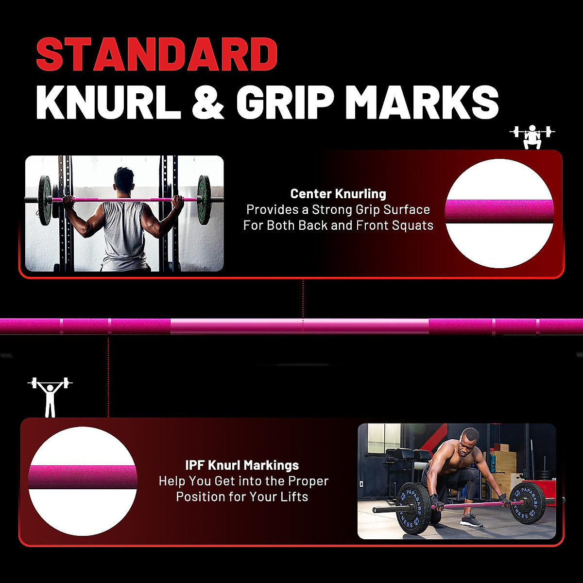 PAPABABE Olympic Barbell, 1500LB Capacity barbell Cerakote Coating Bar, Weightlifting Bar 2 Inch Barbell, for Powerlifting and Crossfit, Pink (25MM)