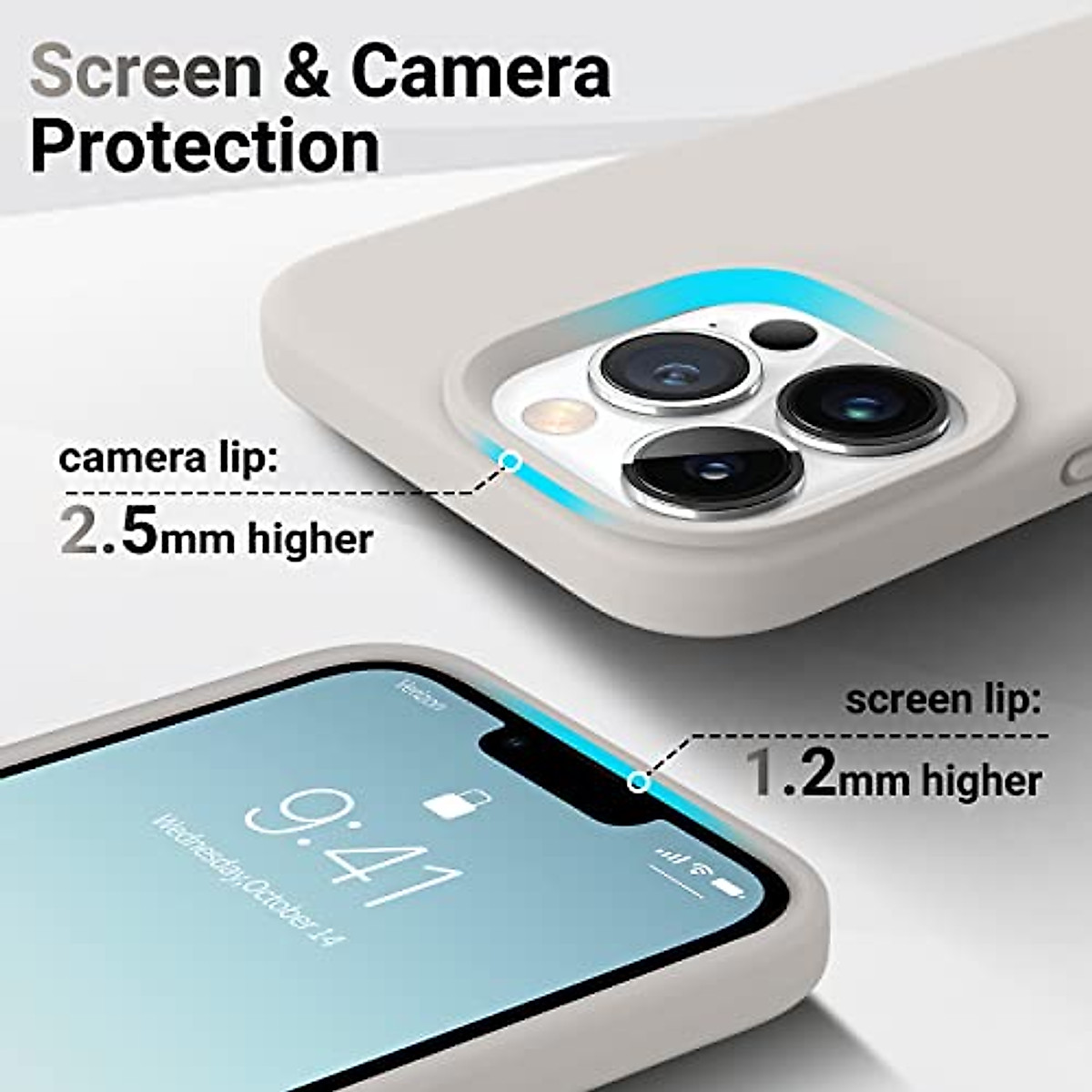 AOTESIER iPhone 13 Pro Phone Case,[Military Shockproof Protection] Liquid Silicone Case with [Soft Anti-Scratch Microfiber Lining] Camera & Screen Protection 6.1 inch Slim Thin Cover（Stone）
