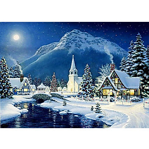 CHWGLFGG Christmas Diamond Painting Kits for Adults Beginners, Winter Church 5D Diamond Art Kits, DIY Full Round Drill Snow Scene Gem Art, Christmas Night Home Wall Decor 12 x 16 Inch