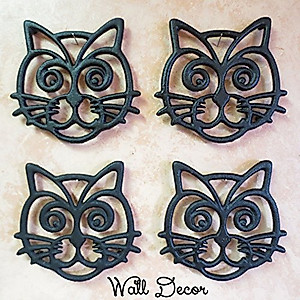 Cat Trivet - Black Cast Iron - for Kitchen & Dining Table - More Than One Makes a Set for Counter, Wall Art or Decoration Accessory - Housewarming & Cat Lover Gifts - 6.6 by 6.3 in