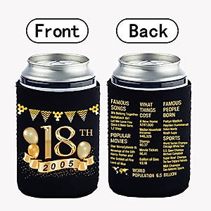 Tartness 18th Birthday Can Cooler Sleeves Pack of 12-18th Anniversary Decorations- 2005 Decorate Sign - 18th Birthday Party Supplies - Black and Gold the eighteenth Birthday Cup Coolers