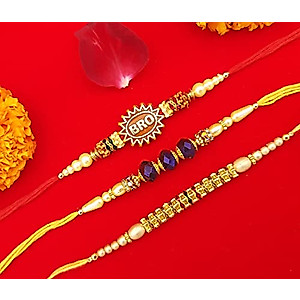 Palak Global Rakhi Bracelet for brother, Unique Design Bhabhi, Sister, Father and celebration with Family, Raksha Bandhan holy Rakhi. (Rakhi Bro Stone - Set of 3, Small) (PLK12)