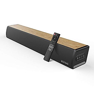 Sound Bar, BESTISAN 60 Watt Sound Bars for TV with Unique Oak Finish Design, 3 Equalizer Modes, Optical/Coax/AUX/USB Driver Connection, Bluetooth 5.0, Bass Adjustable, Deep Bass, 2022 Upgrade Version