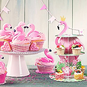 3 Tier Pink Flamingo Cupcake Stand Hawaiian Theme Cupcake Holder Luau Aloha Cake Holder Decorations Tropical Cupcake Dessert for Summer Pool Beach Birthday Party Supplies