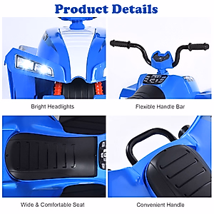 Costzon Kids ATV, 12V Battery Powered Electric Vehicle w/LED Lights, 4-Wheel Suspension, Music, Story, USB, MP3, Extended Seat, Ride on Car 4 Wheeler Quad for Boys & Girls Gift, Ride on ATV (Blue)