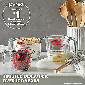 Pyrex 3 Piece Glass Measuring Cup Set, Includes 1-Cup, 2-Cup, and 4-Cup Tempered Glass Liquid Measuring Cups, Dishwasher, Freezer, Microwave, and Preheated Oven Safe, Essential Kitchen Tools