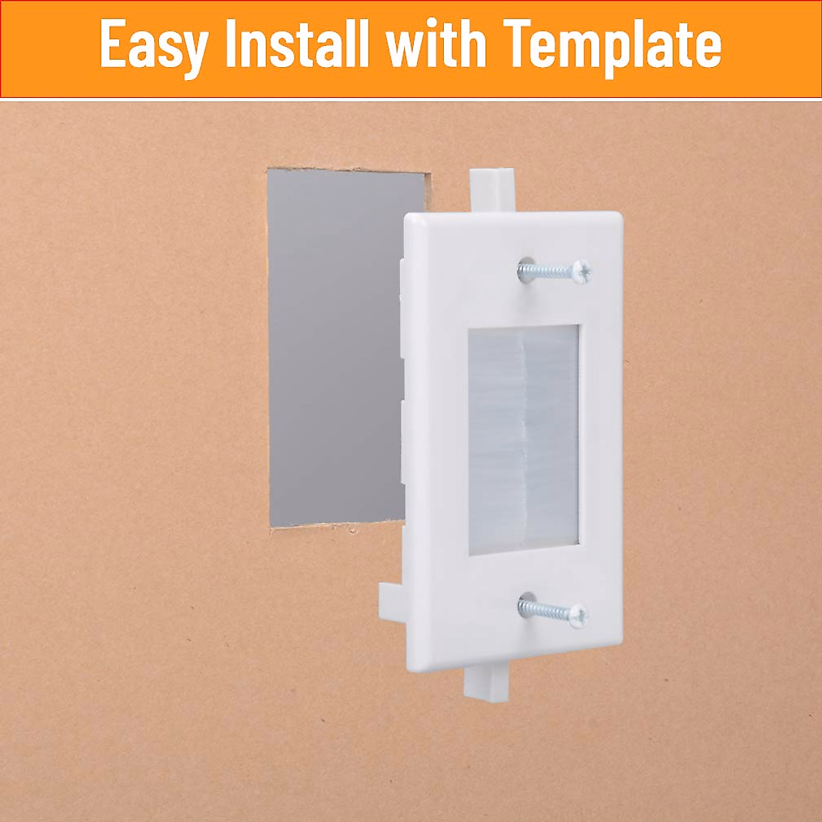 Wi4You Brush Wall Plate Built-in 1 Gang Low Voltage Mounting Bracket Large-Cut Cable Wall Plate Pass Through for Low Voltage Cables of Audio Video HDMI HDTV Home Theater White 2 Pack Cable Hider