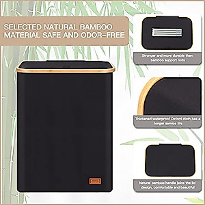 145L XXX-Large Laundry Hamper with Lid – DOFASAYI Foldable Laundry basket with Bamboo Handles, Grey Dirty Clothes Hamper for Bathroom, Bedroom, Room, Closet, Hampers for Laundry, Toys, Clothing, Black
