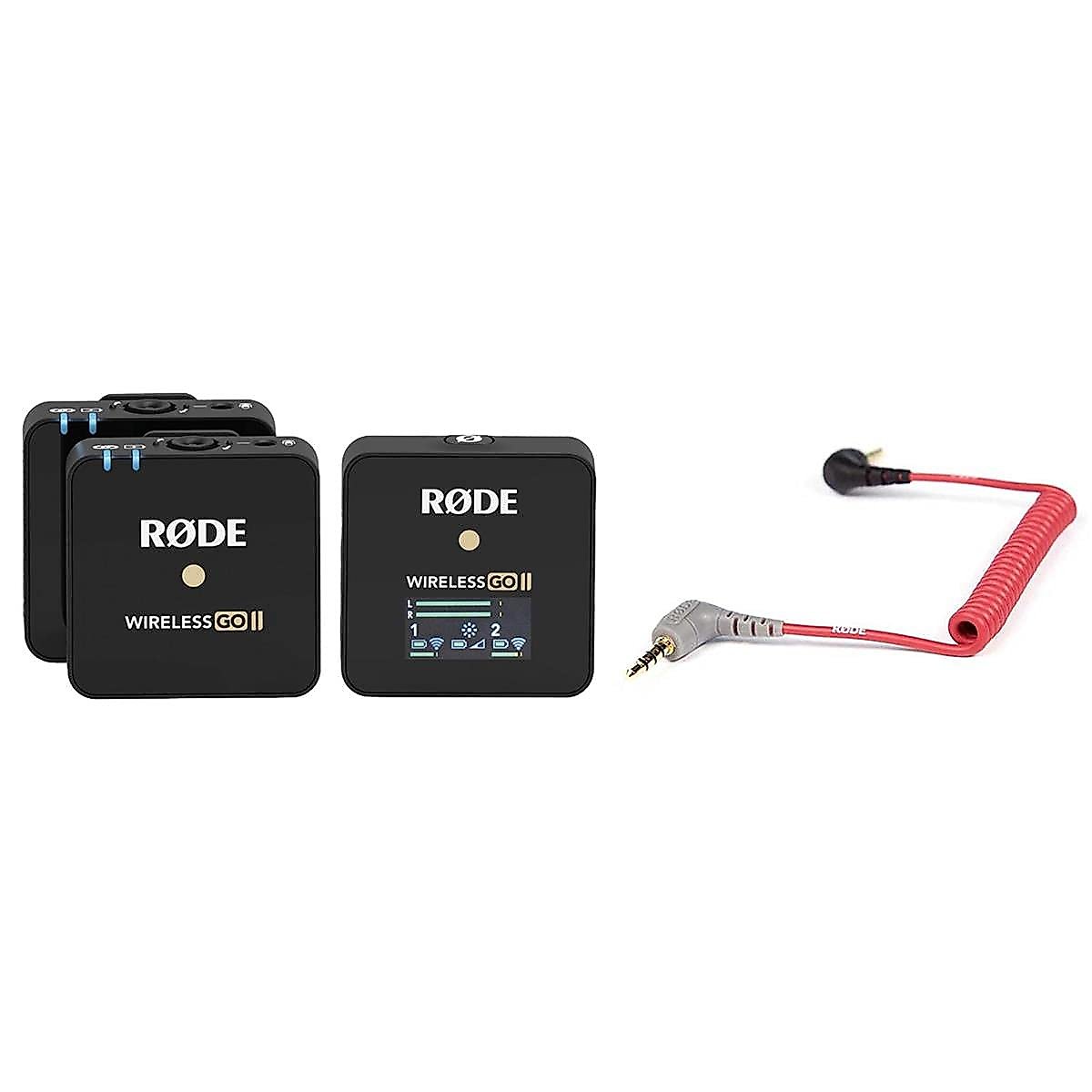 Rode Wireless GO II Compact Microphone System with 2x Transmitters and 1x Receiver - With Rode SC7 3.5mm TRS to TRRS Patch Cable