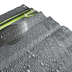 Black Zen Basalt Stones with Dew Green Bamboo on Dark Waterproof Shower Curtain, Machine Washable Polyester Cloth with 12 Hooks, No Smell Bath Tub Stall Curtain Liner 48"(W) x72(H)