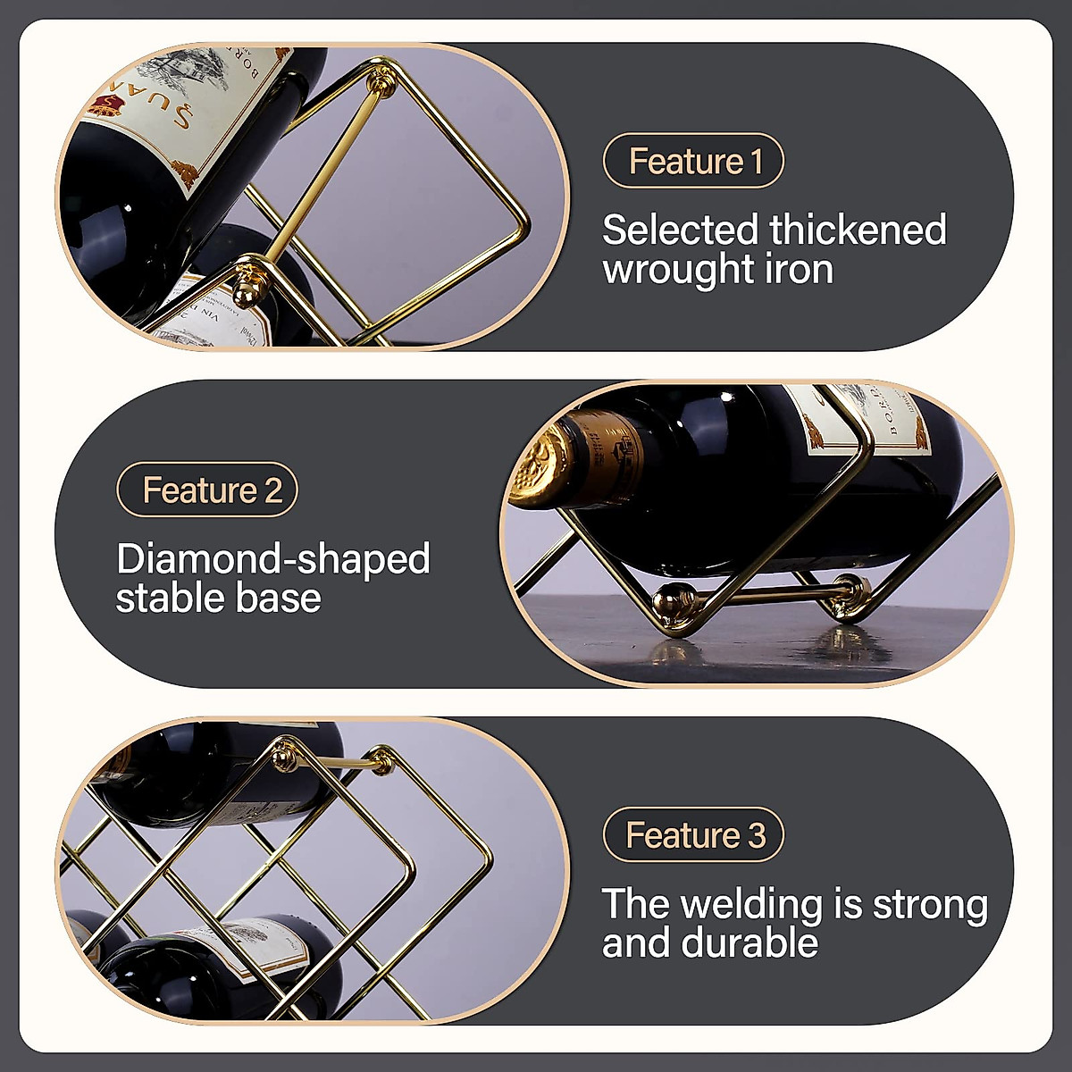 Drincarier 10 Bottle Wine Rack Freestanding Wine Rack,Wine Holder for Red White Wine Storage-Countertop Wine Rack-Metal Tabletop Wine Rack, Gold