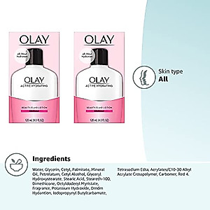 Face Moisturizer by Olay, Active Hydrating Beauty Fluid Lotion, Original Facial Moisturizer, 4 Oz. (Pack of 2) Packaging may Vary