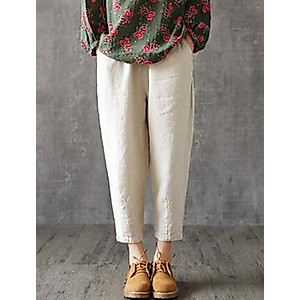 LaovanIn Women's Linen Cropped Pants Tapered Ankle Capris Trousers Elastic Waist X-Large Beige