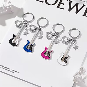 JINZHOUFZ Punk Music Bass Electric Guitar Keychain, Guitar Love Heart Star Key Teens Girls Music Lovers (black)