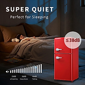 AXUTL Retro Mini Fridge Refrigerator with Freezer Bedroom Dorm Red 3.5 Cu.ft Compact Small for RV Apartment 2-Door Design