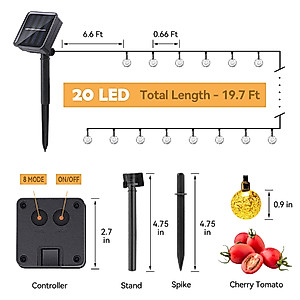 ITICdecor Solar String Lights Outdoor 20 LED Crystal Globe Light Outdoor Waterproof Decorations Solar Powered Patio Lights for Garden Parterre Terrace Decor (Warm White)