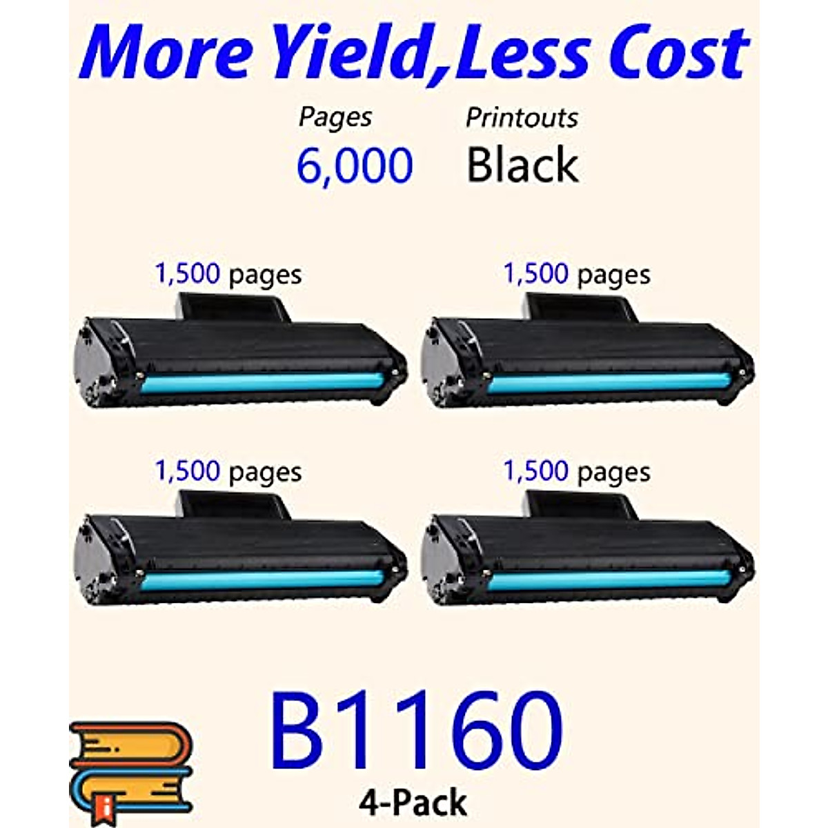 4-Pack ColorPrint Compatible Toner Cartridge Replacement for Dell 1160 B1160W 1160 331-7335 YK1PM HF44N HF442 Work with B1160 B1163w B1165nfw Printer (Black)