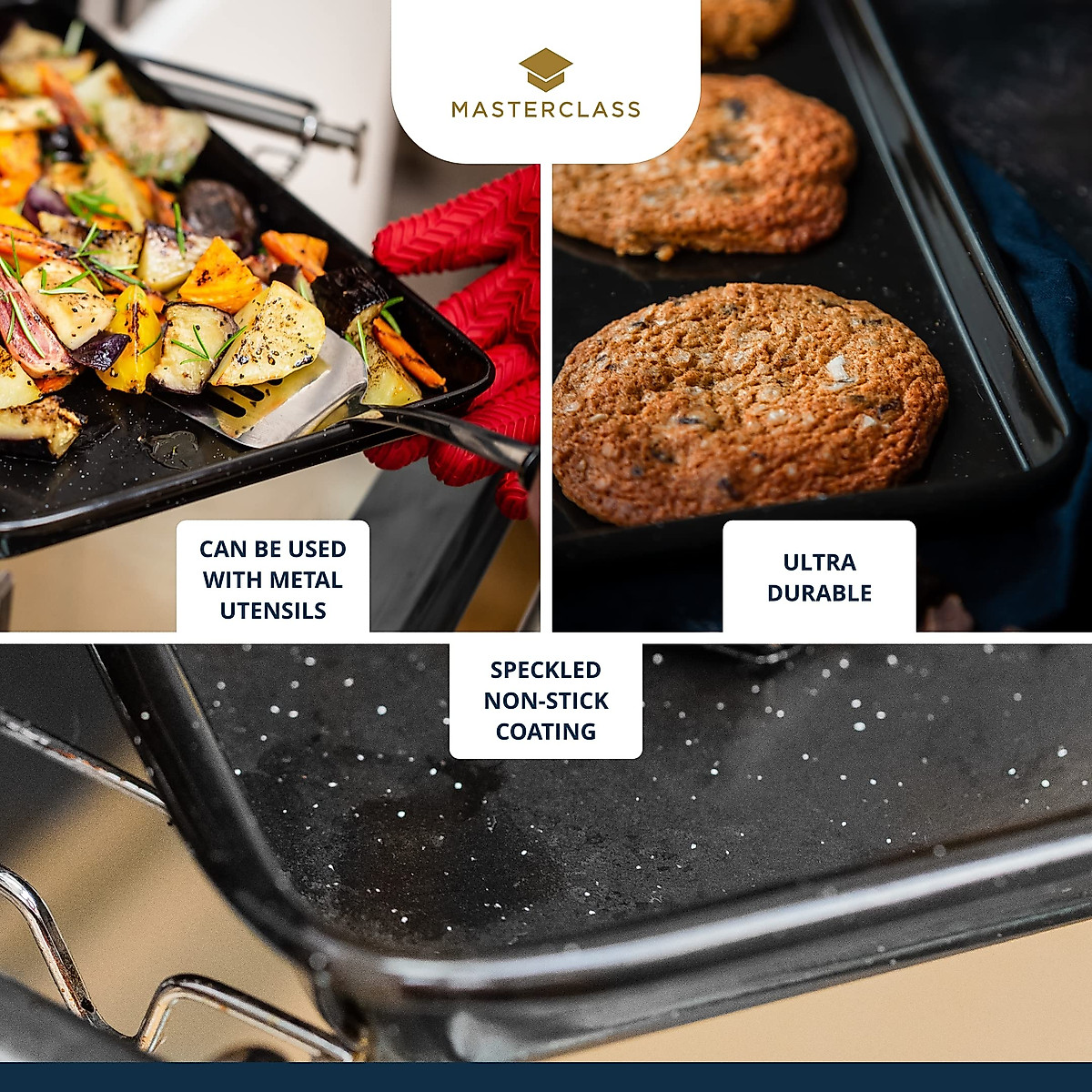 MasterClass Small Baking Tray, Scratch Resistant Vitreous Enamel and Induction Safe 1 mm Thick Steel, 24 x 18 cm