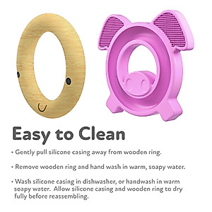 Nuby Natural Wood & Silicone Teether: Pig, 3M+, Pink (80803)