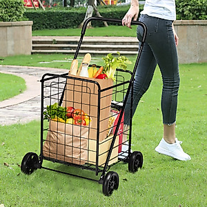 Goplus Shopping Carts for Groceries, Heavy Duty Folding Shopping Cart with Wheels, Portable Collapsible Grocery Cart, Light Weight Foldable Utility Cart for Laundry