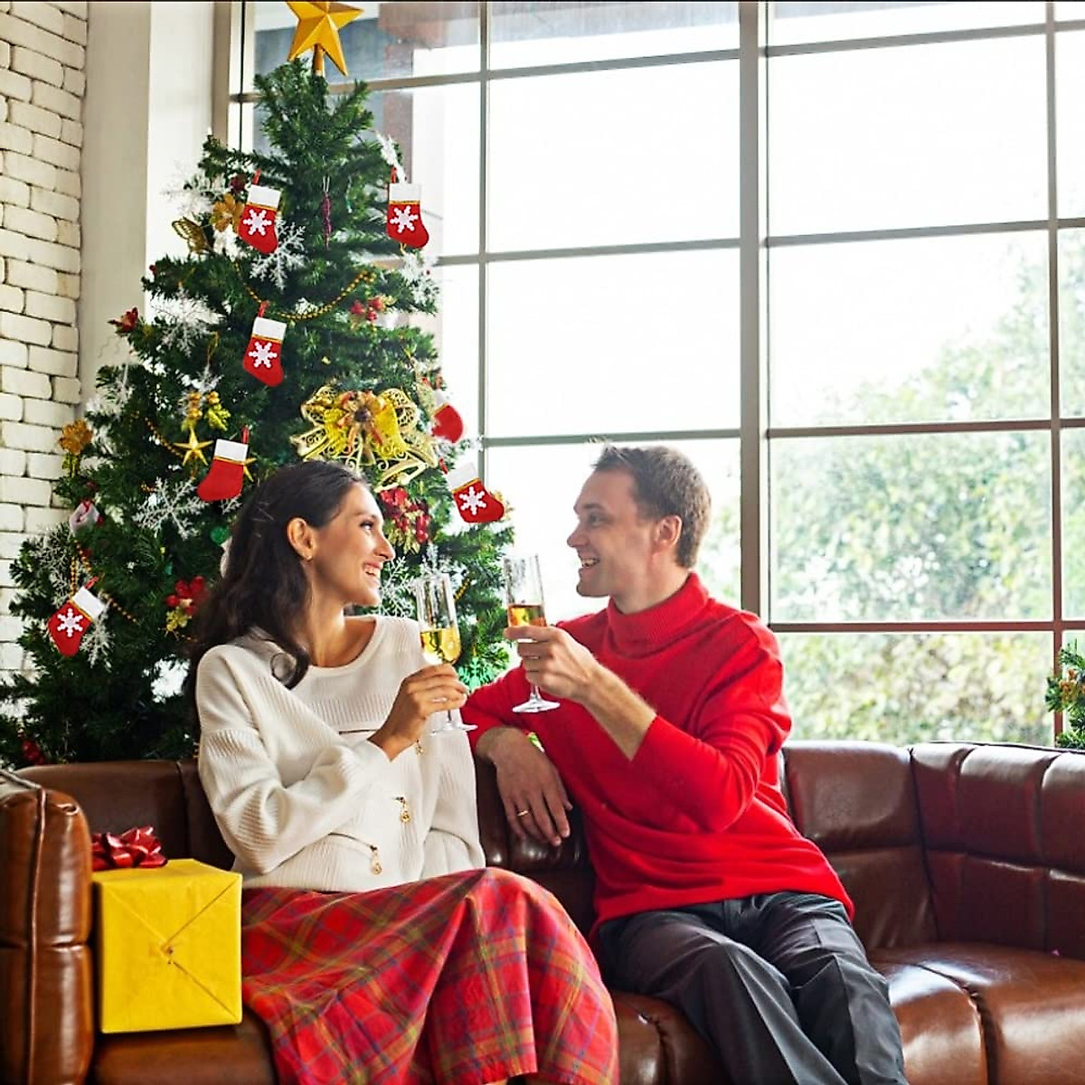 LucyPhy 24 Pack Christmas Mini Stockings Tableware Holders Christmas Socks Decorations Spoon Fork Bag Candy Pouch Bag for Xmas Party Tree Dinner Table Home Ornaments