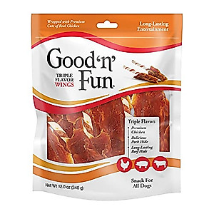 Good'N'Fun P-94130 Triple Flavor Wings Dog Chews, One Size, 12-ounce, Multi