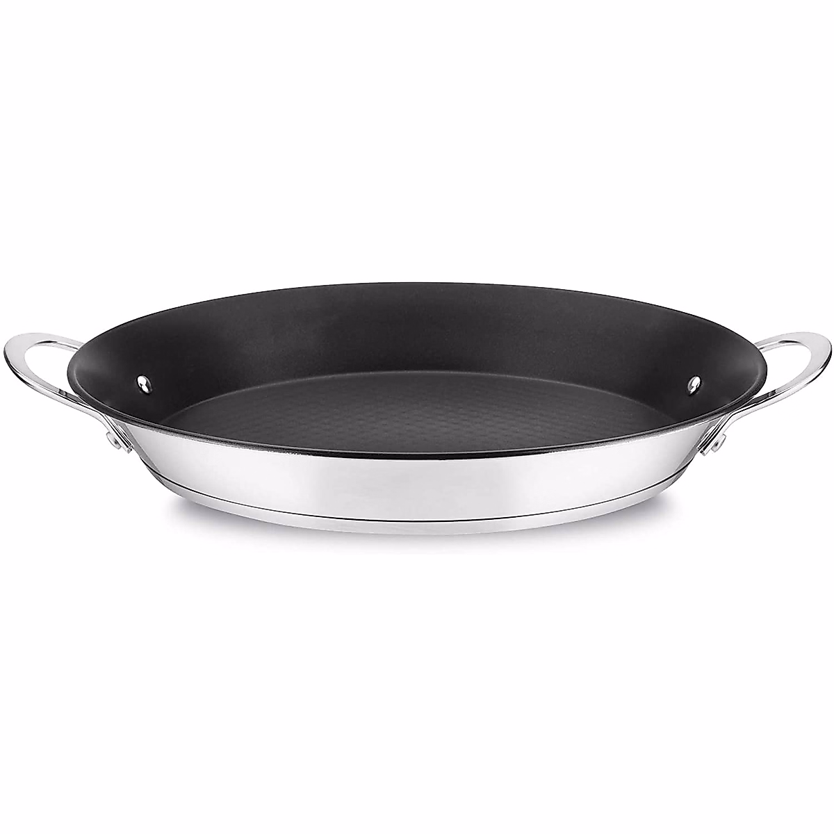 MAGEFESA Prisma – 13.4 inches Paella pan, made of 18/10 stainless steel, triple layer non-stick, for all types of kitchens, INDUCTION, dishwasher and oven safe up to 392ºF