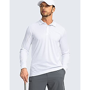 Men's Polo Shirt Long Sleeve Golf Shirts Lightweight UPF 50+ Sun Protection Cool Shirts for Men Work Fishing Outdoor(White, L)
