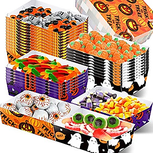 120 Pieces Halloween Paper Food Trays Nacho Trays Halloween Treat Snack Candy Holder Trays Disposable Serving Trays for Halloween Decorations Trick or Treat Party Supplies(5.12 x 3.23 x 1.65 Inches)