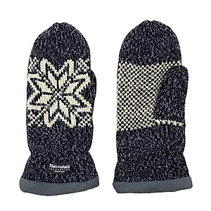 BRUCERIVER Women Snowflake Knit Mittens with Warm Thinsulate Fleece Lining Size M (Black)