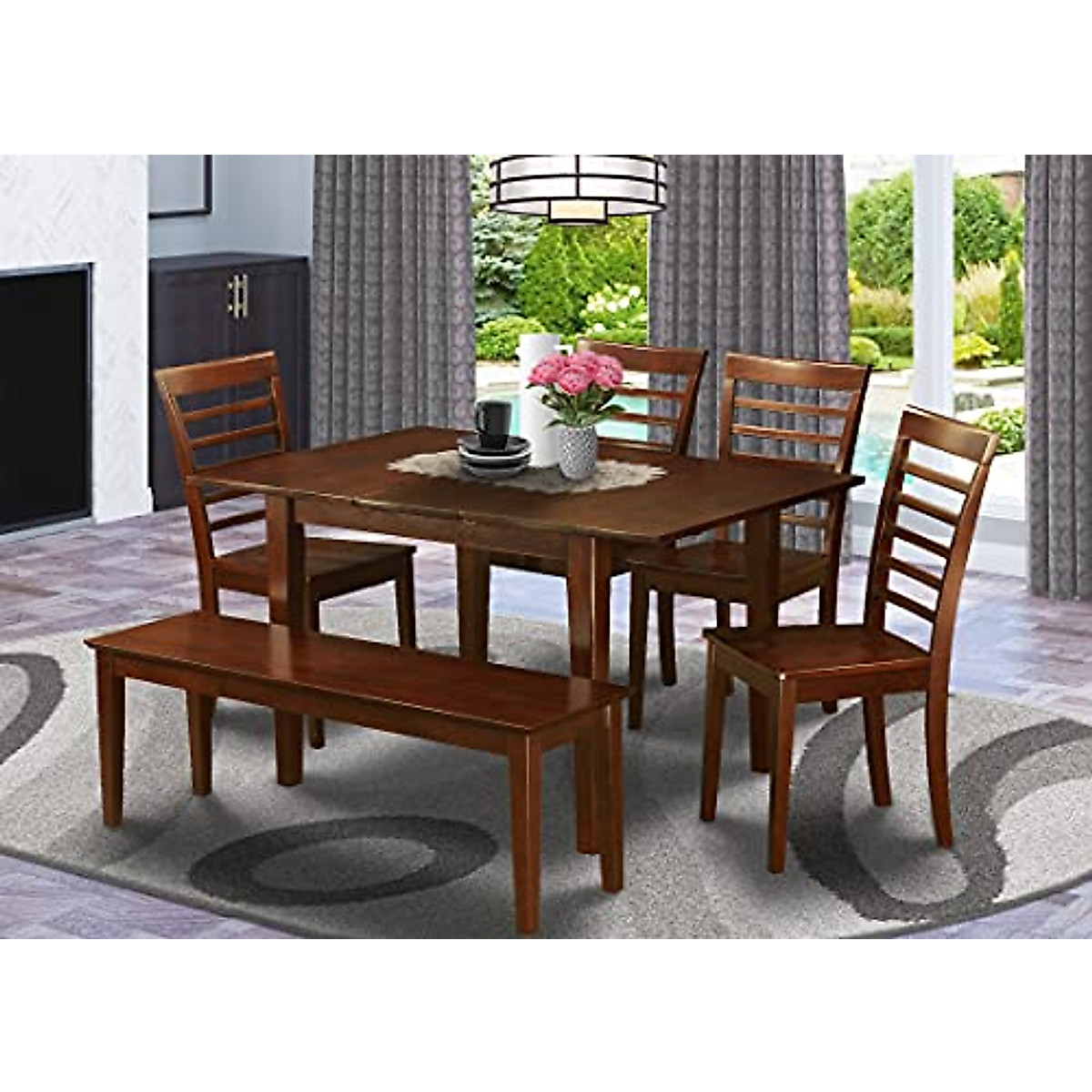 East West Furniture PSML6D-MAH-W Dining Set, 6-Piece