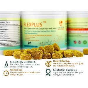 Sheild Animal Health FLEXPLUS for Dog's Hip & Joint. Relieve Pain and Inflammation from Arthritis, Joint Disease, and Muscle Damage. Pharmaceutical Grade.Clinically Proven Absorption.120 Chews. Chicken Flavor. Made in USA
