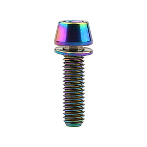 Wanyifa Titanium Ti Allen Hex M5x16 18mm Tapered Head Bolt with Washer Screw for Bicycle Stem Parts Pack of 6 (Ranibow, M5x18mm)