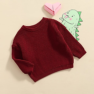 Toddler Infant Baby Girl Boy Knit Sweater Solid Color Oversized Crewneck Warm Pullover Sweatshrit Fall Winter Tops