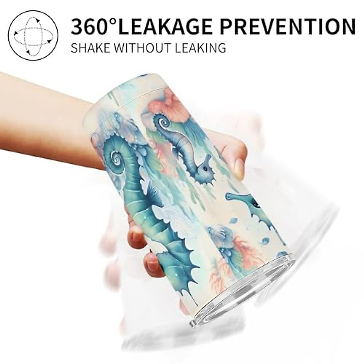 KIOWEIR Cute Seahorse Stainless Steel Tumbler 20oz With Lid And Straw, Insulated Tumblers Coffee Cup, Travel Mug for Ice Drink & Hot Beverage for Women Men Boys Girls