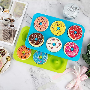 BAKHUK Donut Pan, 2pcs NonStick Silicone Donut Molds for Baking, 6 Full-Size Doughnuts, Easy Clean and Dishwasher Microwave Safe