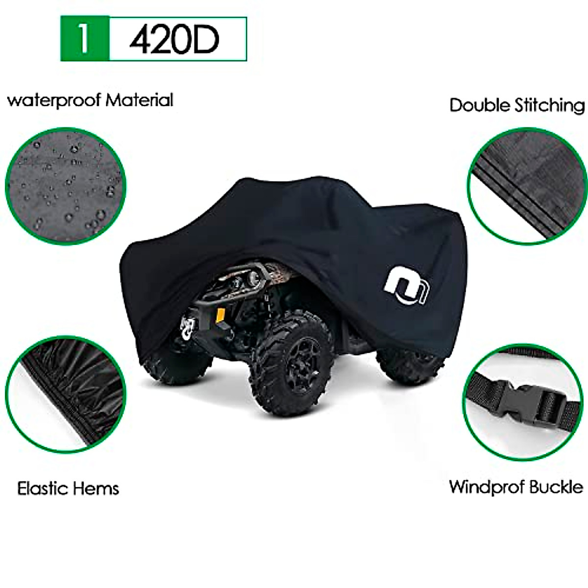 Waterpfoof ATV Cover, Heavy Duty Windproof, Protect 4 Wheelers from Snow Rain & Sun (Black, 102 inch)