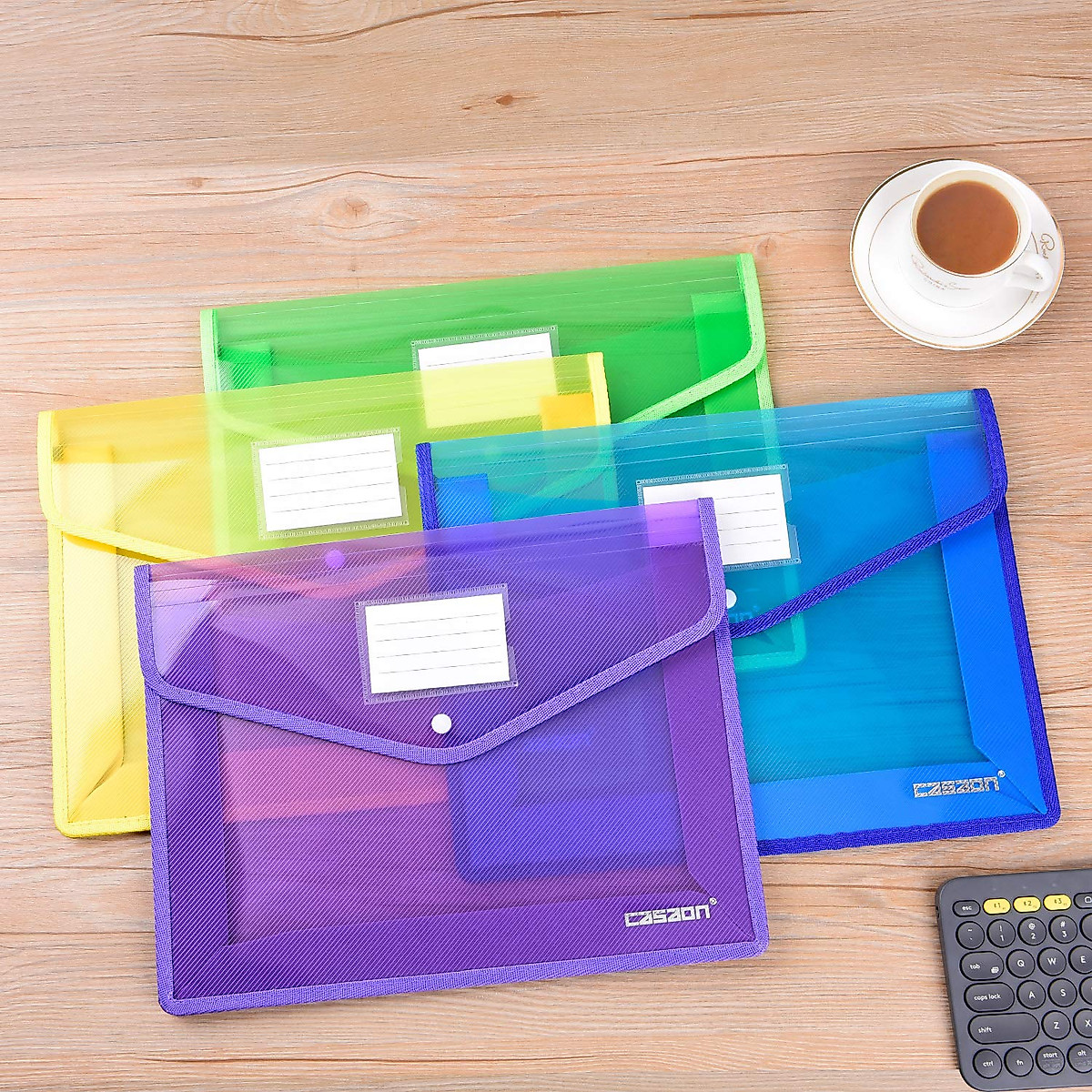 7 Pack B4 Plastic File Folders Waterproof Transparent Expandable File Folder - Purple&Pink&Yellow&Green&White&Blue&Black