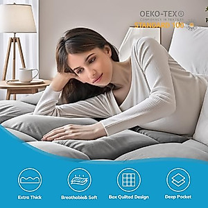 Cal King Mattress Topper, Extra Thick Mattress Pad Cover for Back Pain with Soft Down Alternative Fill, Cooling Breathable Pillow Top Protector with 8-21 Inch Deep Elastic Pocket (72x84 Inches, Grey)