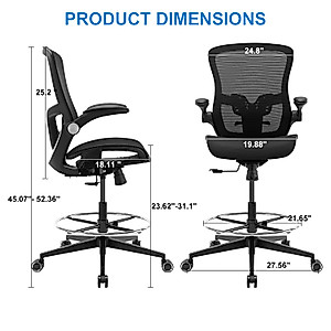 Office Drafting Chair,Ergonomic Tall Office Desk Chair,Adjustable Standing Desk Stool Chair,Executive Computer Chair with Footrest Ring and Lumbar Support (Black)