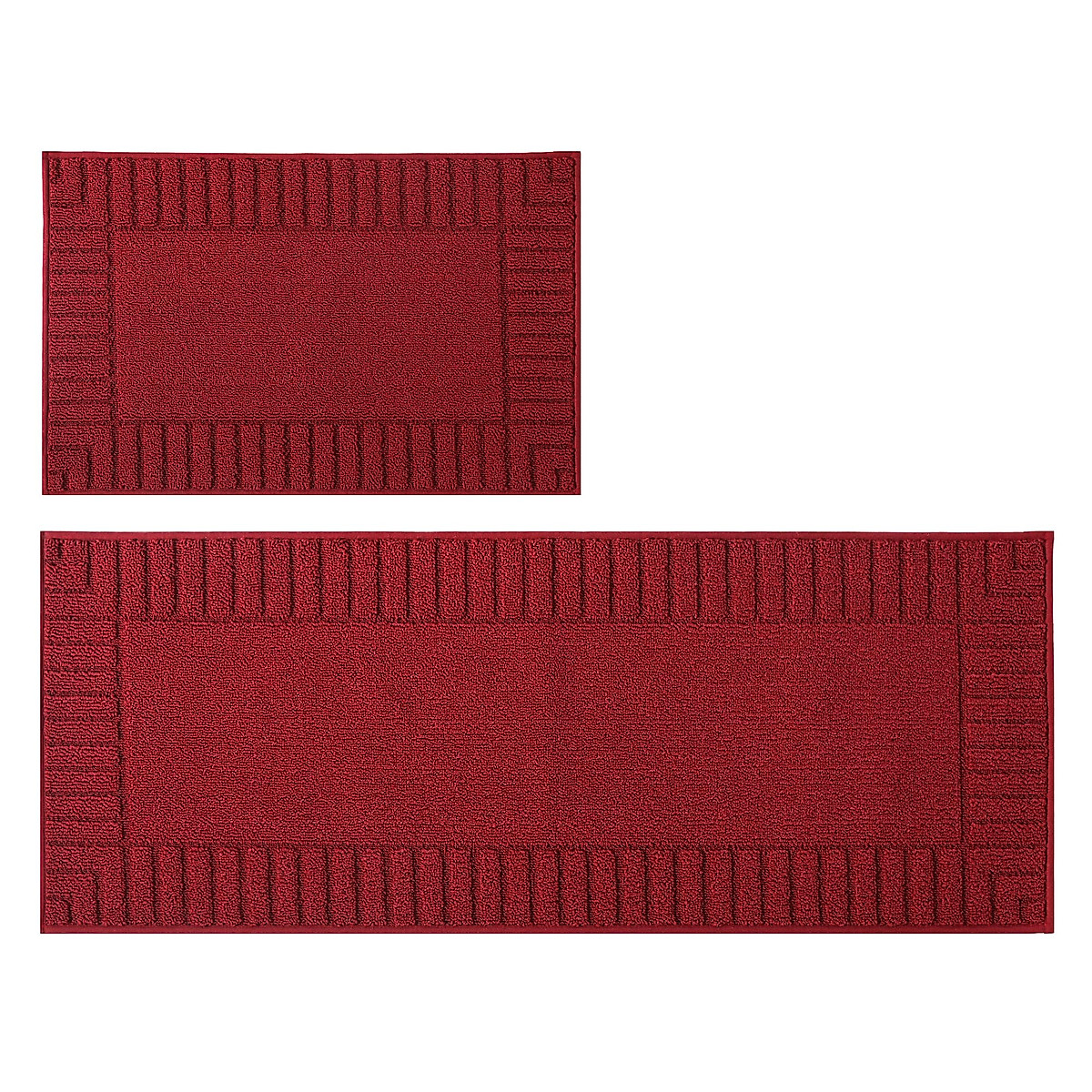 BEQHAUSE-Kitchen-Rugs-and-Mats [2PCS] Non Slip Kitchen Mats for Floor,Machine Washable Burgundy Red Kitchen Rugs,Polypropylene Kitchen Floor Mat with TPR Backing 20x30inch/20x48inch