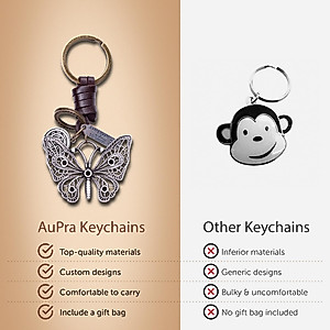 AuPra Butterfly KeyChain Gift Women Leather KeyRing Girl Home Car Door Keys Holder Lady Present