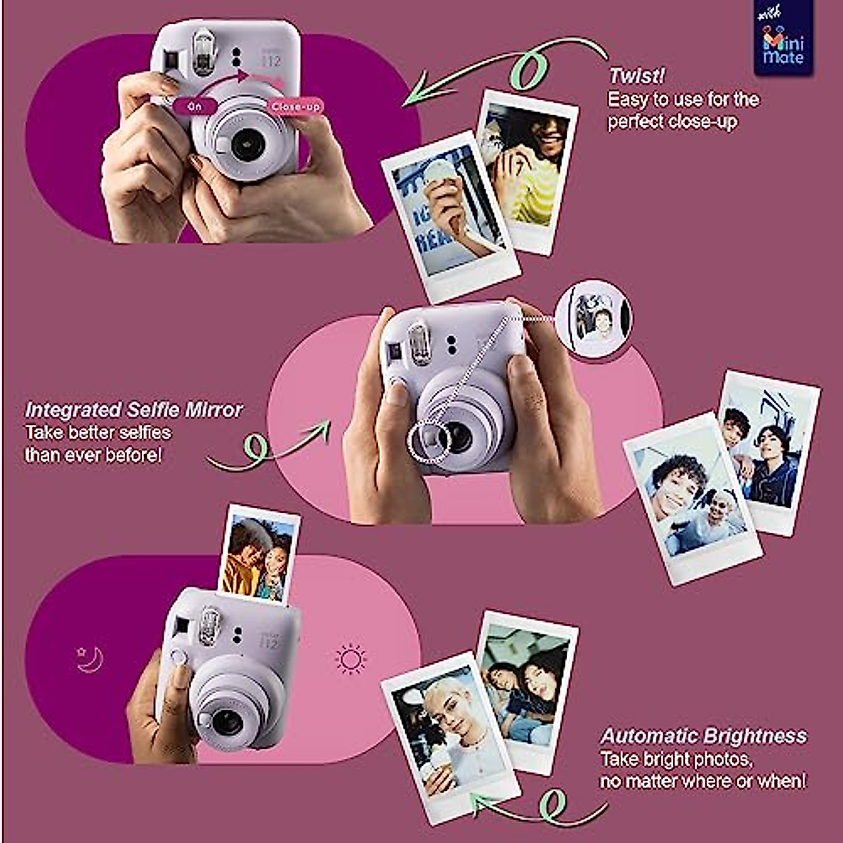 Fujifilm Instax Mini 12 Instant Camera Blossom Pink + Carrying Case + Fuji Instax Film Value Pack (40 Sheets) Accessories Bundle, Color Filters, Photo Album, Assorted Frames