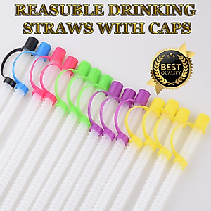 Bendable Straws with Straw Covers Cap - 11 inch Long Flexible Straws - Bendy Drinking Straws Reusable with Covers Cap Assorted Colors - 14 Pack