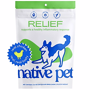 Native Pet Relief - Anti Inflammatory for Dogs - Turmeric, Polyphenols, Green Lipped Mussels for Dogs - Dog Aspirin Alternative - Dog Arthritis Supplement & Dog Joint Pain Relief - 60 Dog Relief Chews