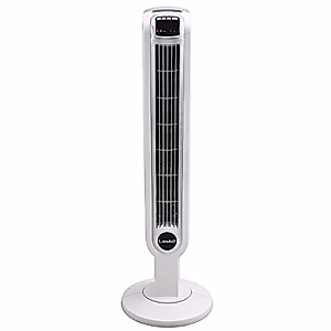 Lasko Portable 36" Oscillating 3-Speed Tower Fan with Remote Control and Timer for Bedroom and Home Office, White, 2510