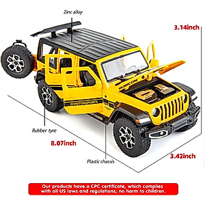 BDTCTK Off-Road 7 Door for Wrangler Diecast Toy Car Model, 1/22 Scale Metal Alloy Vehicle for Kids Boys Girls Adults, Doors Open, Light and Sound, Gifts Yellow