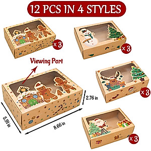 Hifunwu 12 PCS Christmas Cookie Boxes Christmas Treat Boxes with Window for Pastries, Cupcakes, Cookies, Brownies, Donuts Gift-Giving